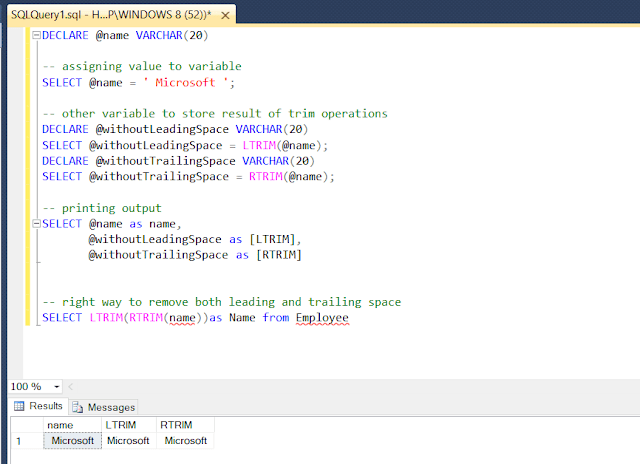 如何从sql Server中的字符串中删除前导尾随空格？ Ltrim，rtrim示例 Csdn博客 