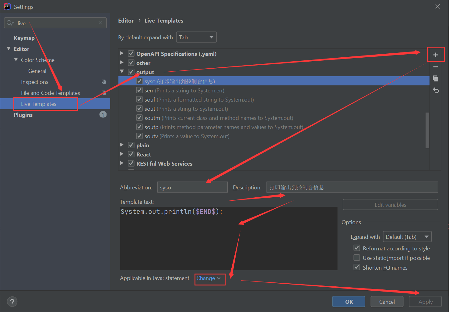 Idea 自定义快捷代码输入 如syso => System.out.println()-CSDN博客