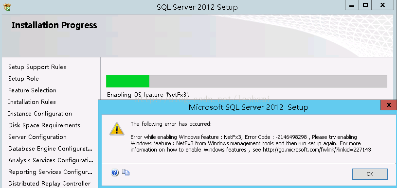 SQL Server 2012安装异常：Error while enabling Windows feature: NetFx3, Error Code: -2146498298_sql ...