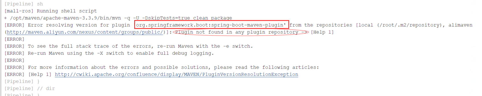 spring-boot-maven-plugin 构建找不到_error resolving version for plugin 'org ...