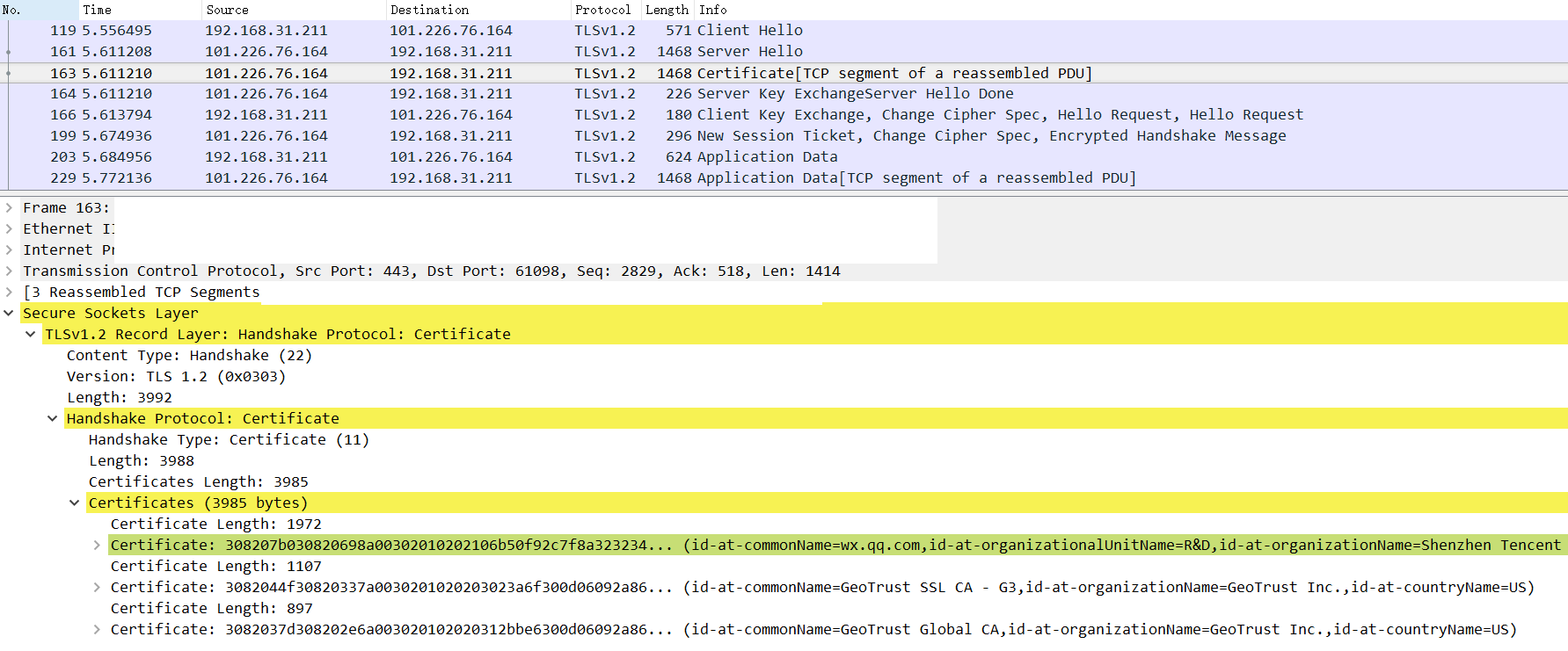 Wireshark抓包微信Web详细分析HTTPS通信中TLS/SSL工作原理_tsl双向认证过程 wireshark抓包-CSDN博客