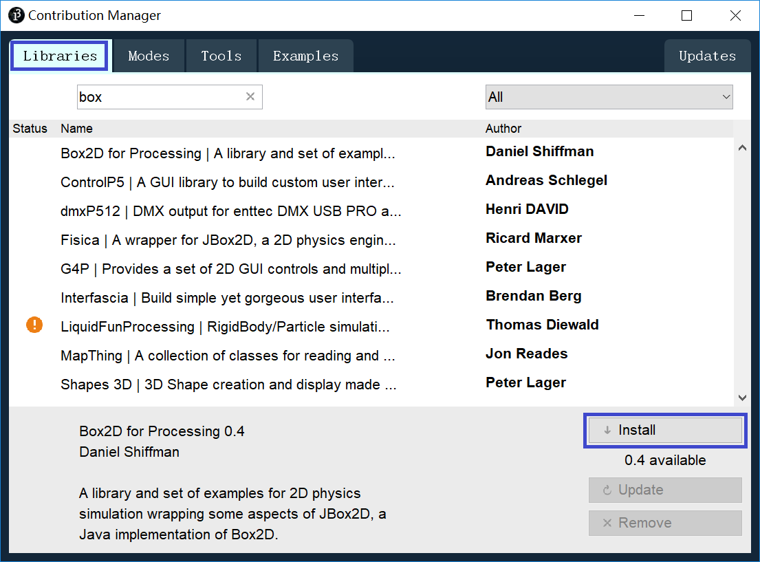 二虎尽食之 Processing 添加库、模式、工具_processing编辑器中预先下载好sound、video、minim、opencv、contro-CSDN博客