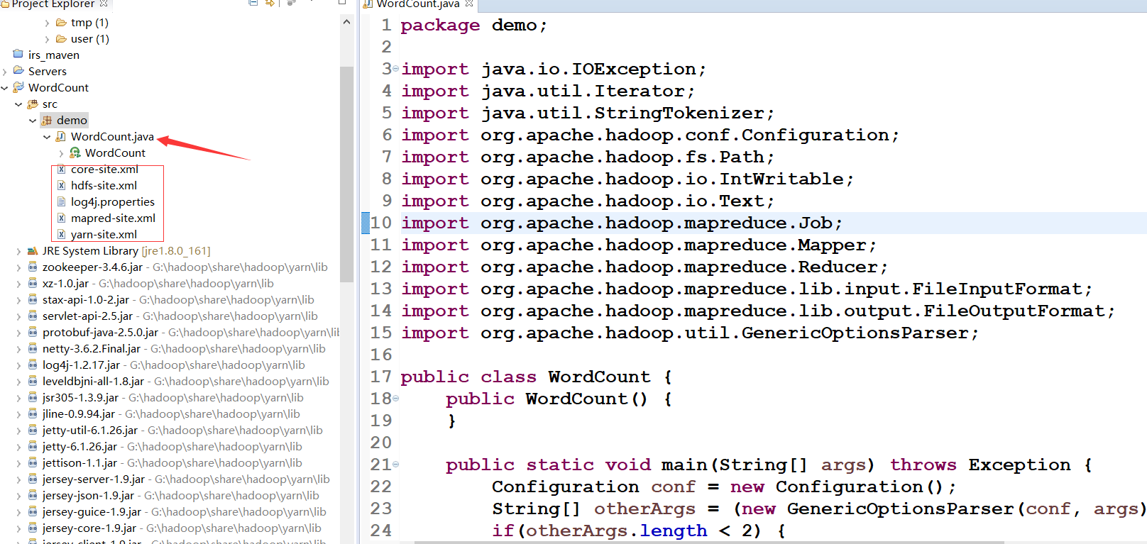 （十二）使用Eclipse编译运行WordCount程序_编写一个wordcount程序,最示运行结用。 1、用eclipse城写一个可执行jar包; 2、上-CSDN博客
