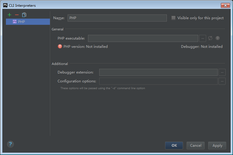 PhpStorm和WAMP配置调试参数，问题描述Error. Interpreter is not specified or invalid. Press “Fix” to edit your ...