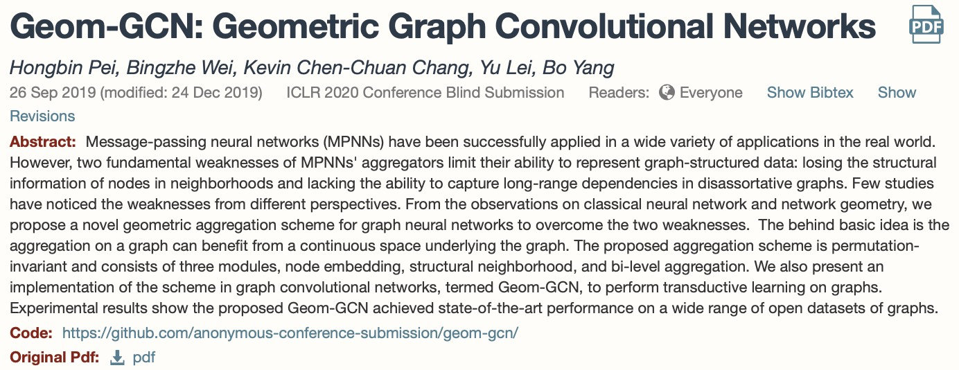 Geom-GCN: Geometric Graph Convolutional Networks-CSDN博客