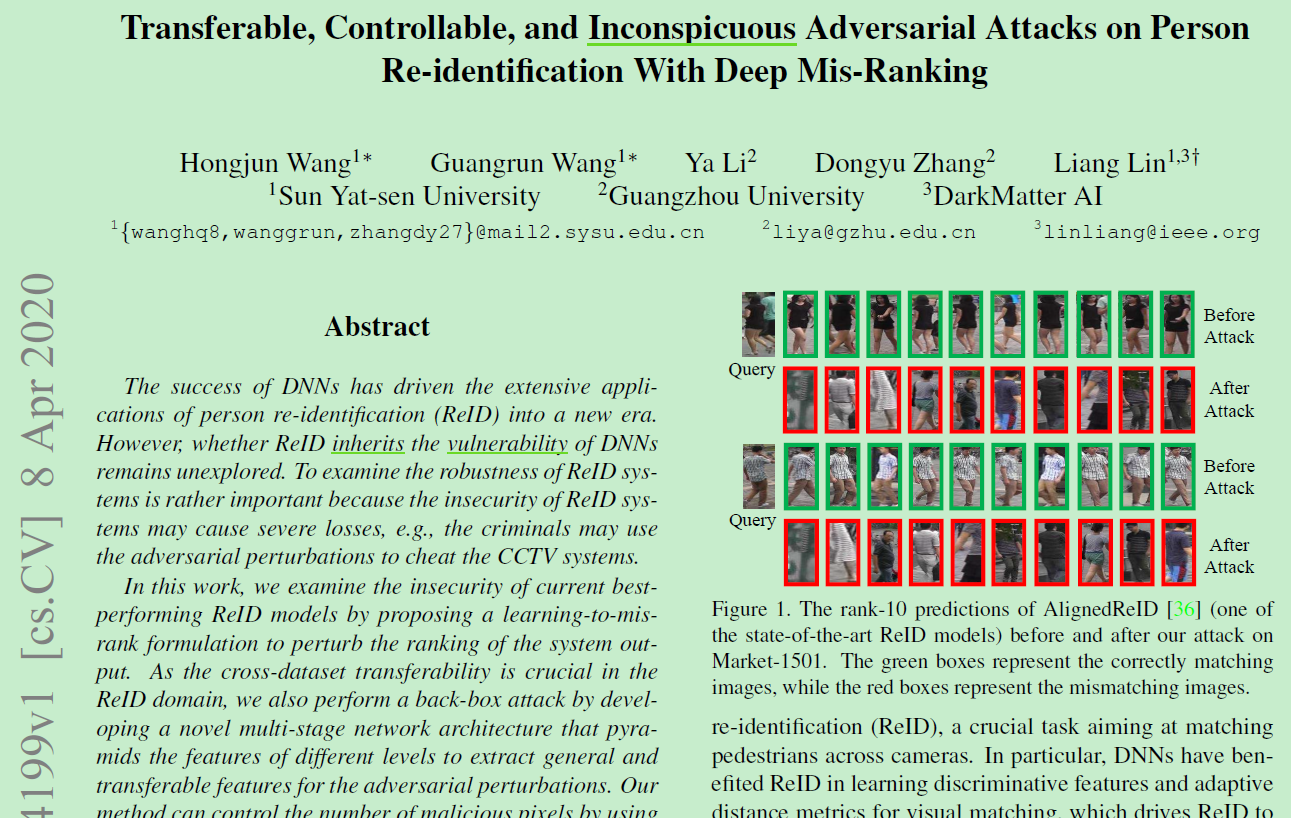 【ReID】Transferable, Controllable, and Inconspicuous Adversarial Attacks on Person Re ...