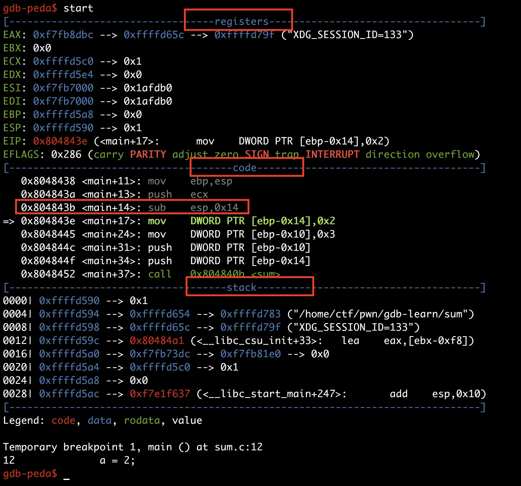 基于GDB-peda汇编调试理解函数调用栈_gdb peda 显示esp ebp_输出是最好的学习的博客-CSDN博客