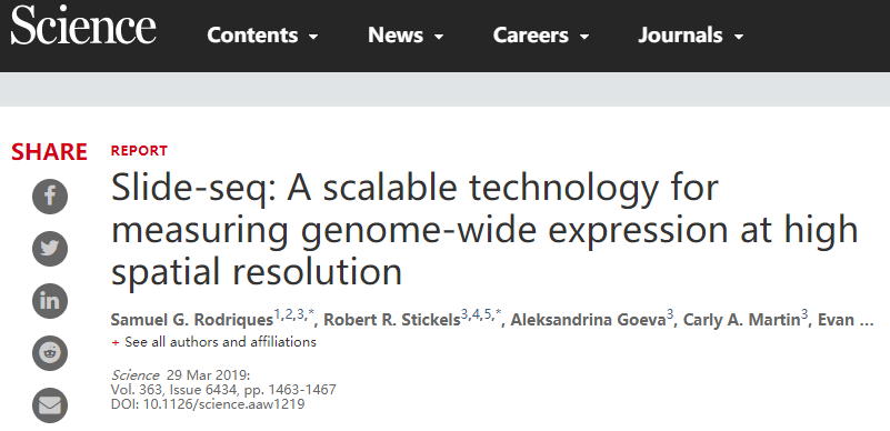 Science重磅 | 新技术Slide-seq能以高空间分辨率测量全基因组的表达情况_slide-seq: a scalable technology for measuring gen ...