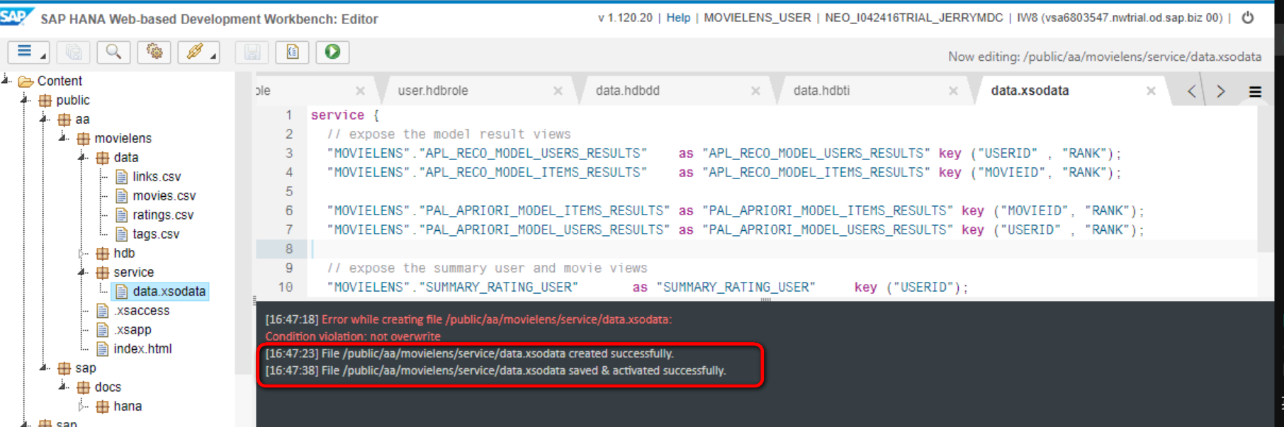 No service found for namespace /SAP/, name XXX, version 0001 is reported after odata ...