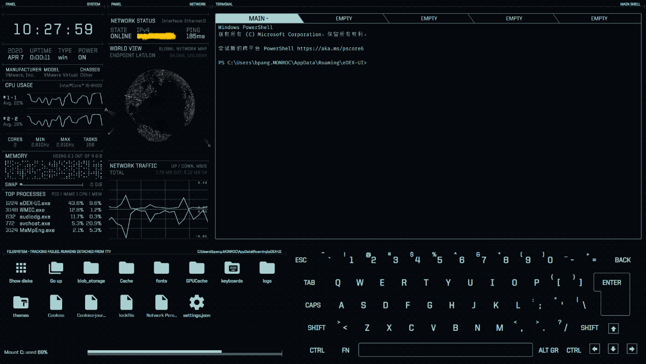 酷炫的终端模拟器eDEX-UI_exde-uilinux系统-CSDN博客