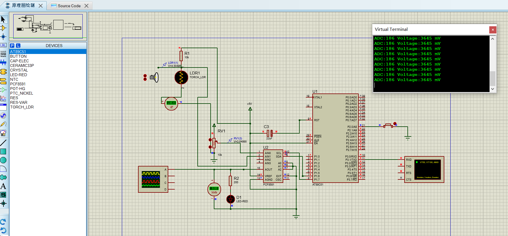 【PROTEUS仿真】AT89C51实现PCF8591的AD采样及DA输出_at89c51的ad采集-CSDN博客
