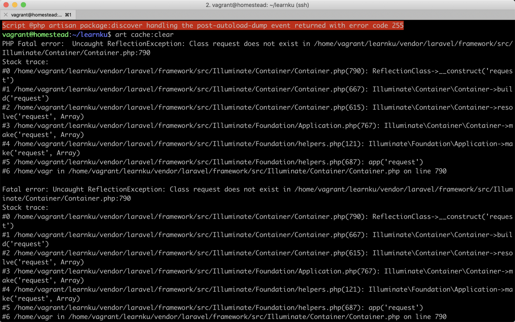 Laravel 报错：php Fatal Error Uncaught Reflectionexception Class Request