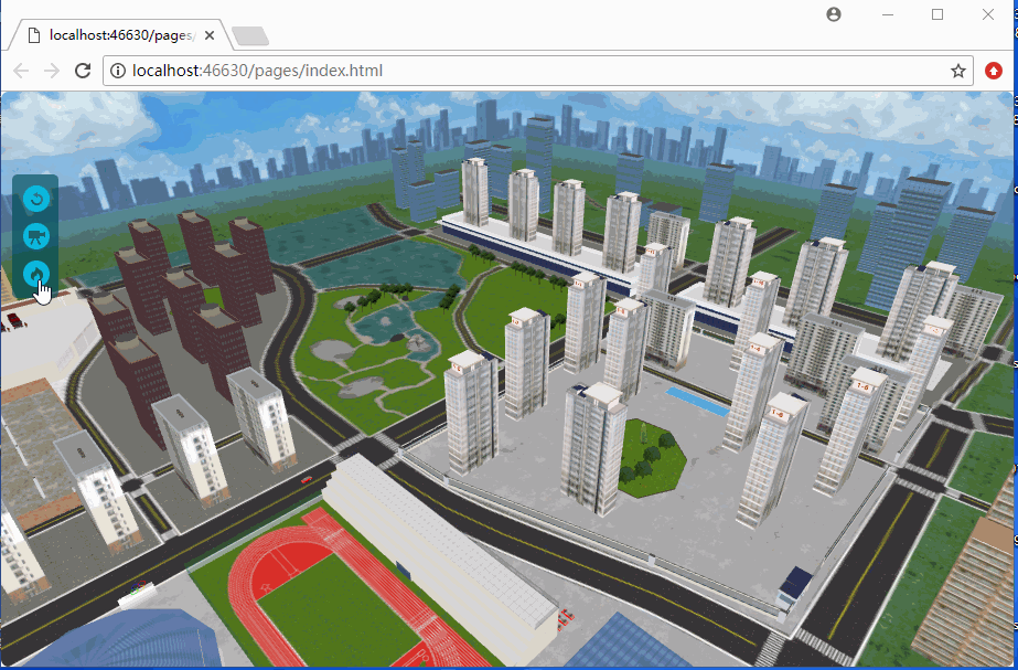 Use webgl (three.js) to build a 3D smart park, 3D building, 3D fire simulation, web version of ...