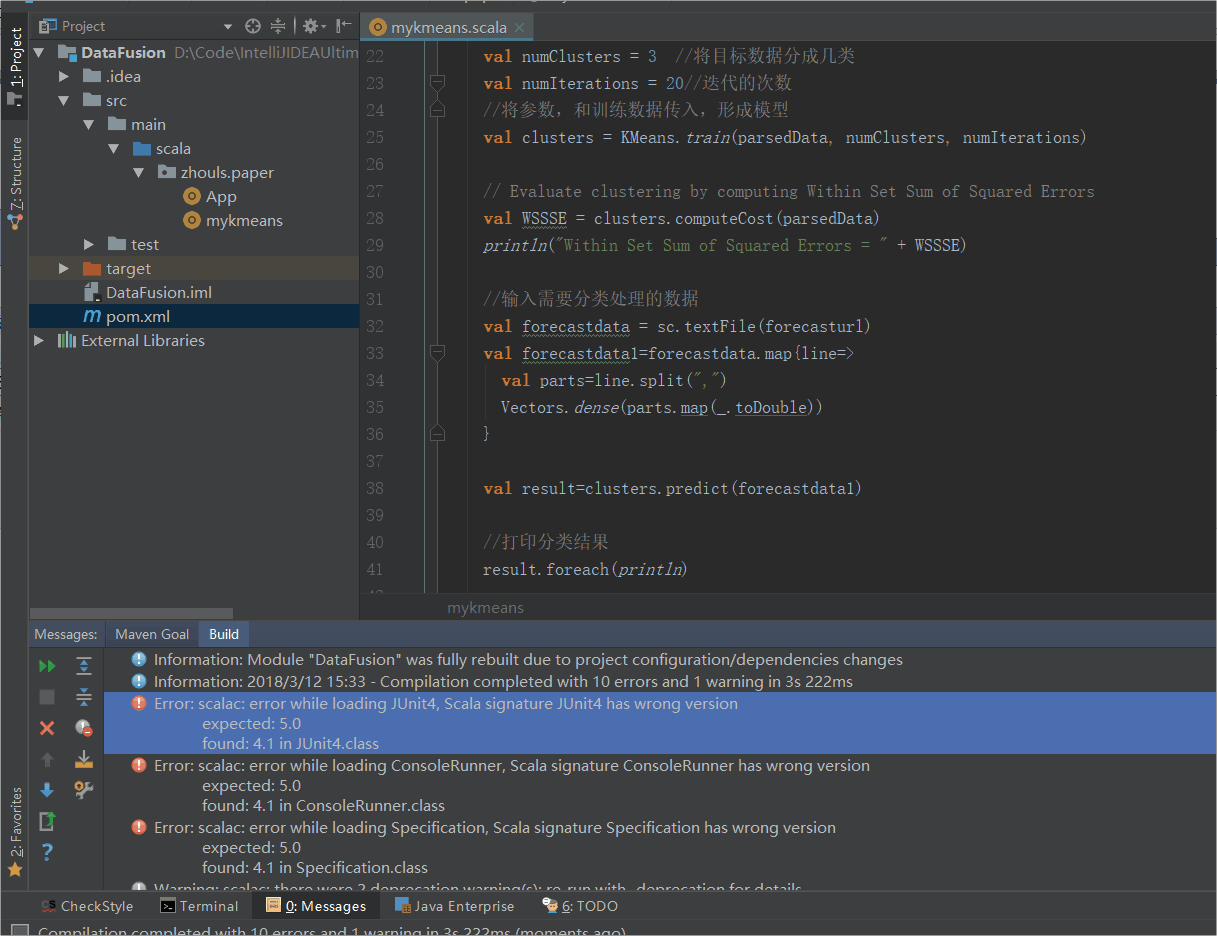 运行spark程序报错：error：scalac：error While Loading Junit4 Scala Signature Junit4 Has Wrong Versioneoi 0039