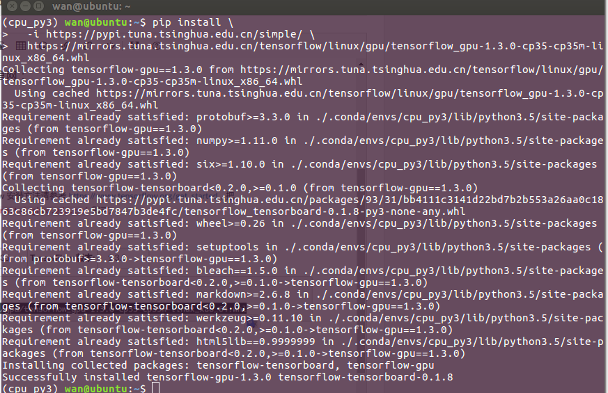 Ubuntu16.04在conda里安tensorflow1.3(与cuda8.0匹配)，pycharm的gpu加速环境变量配置_conda tensorflow 1.3.-CSDN博客