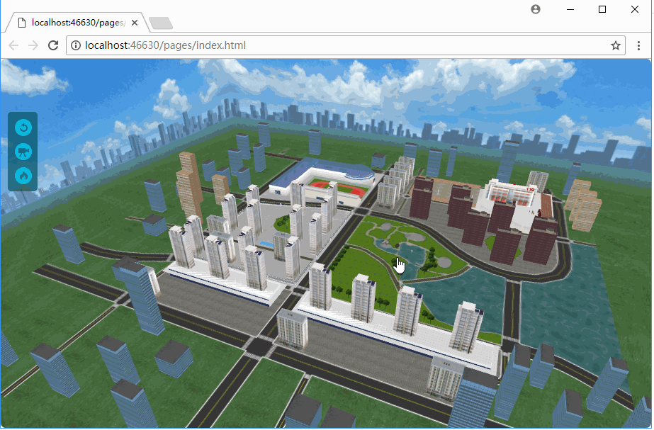Use webgl (three.js) to build a 3D smart park, 3D building, 3D fire ...