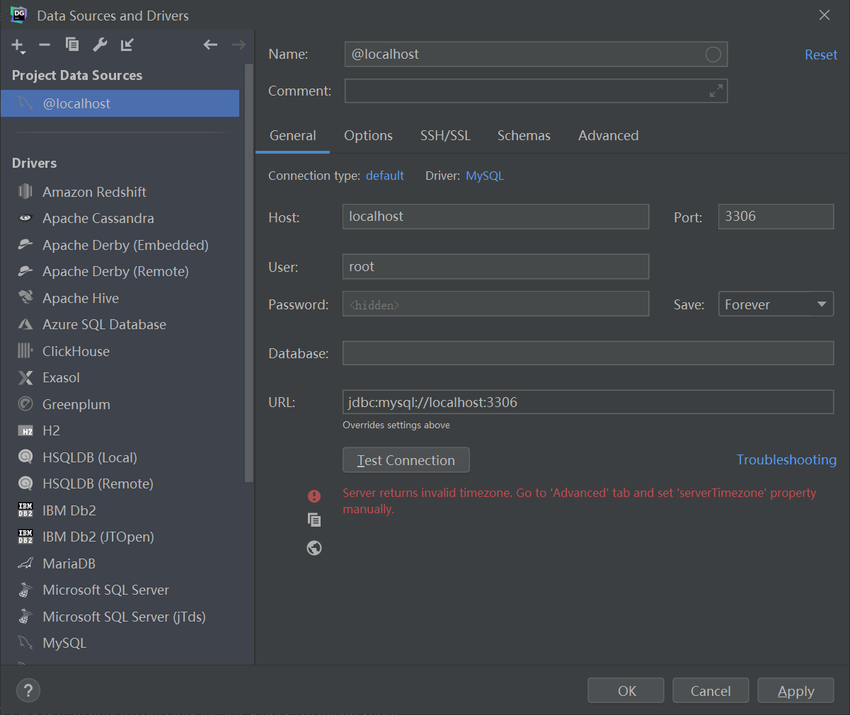 DataGrip软件Mysql连接失败Server returns invalid timezone. Go to 'Advanced' tab and set 'serverTimezone ...