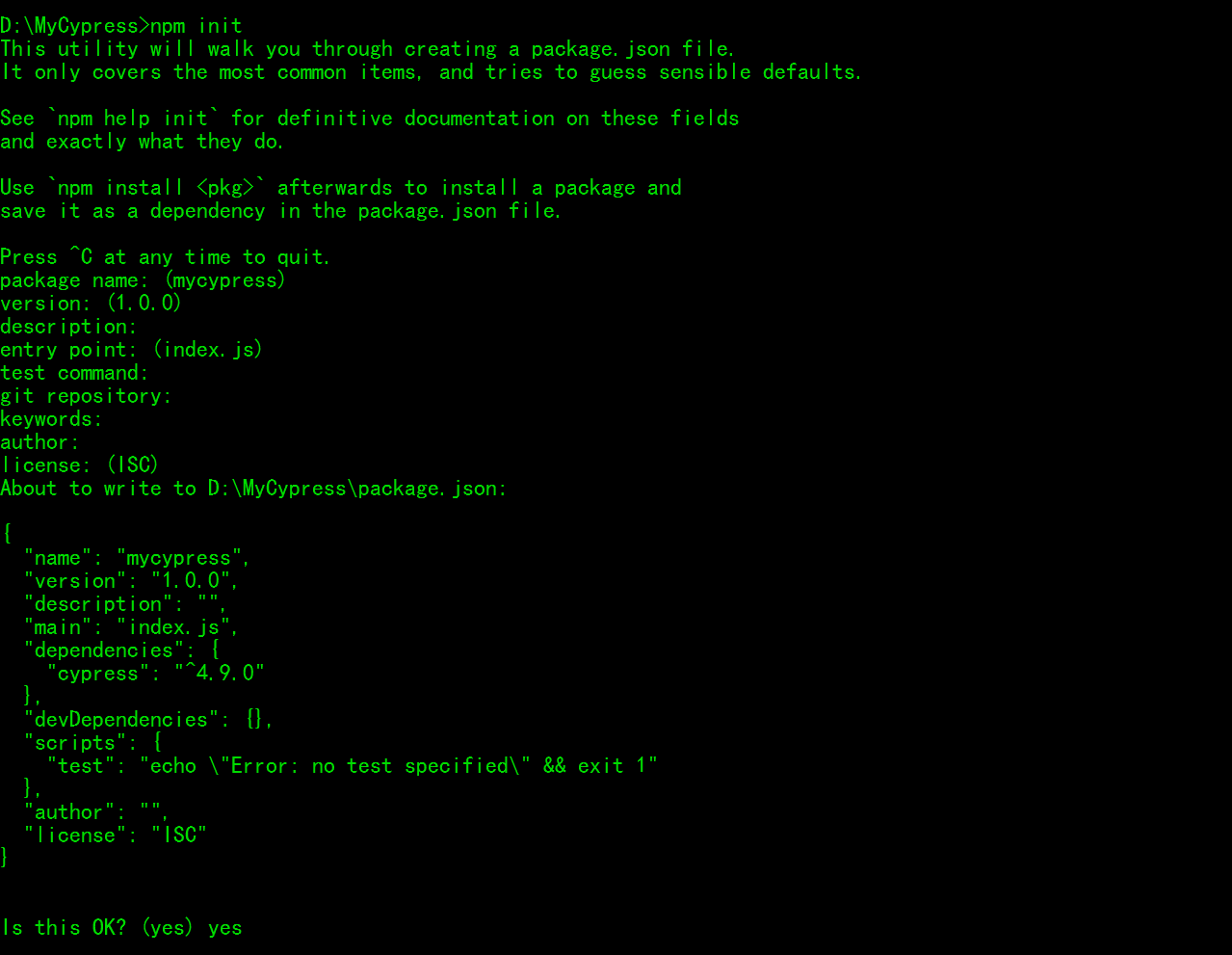 Cypress学习笔记2——Windows环境下安装Cypress_windows安装mycypress 没有生成package.json ...